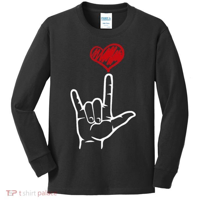 ASL I Love You Hand Heart American Sign Language Kids Long Sleeve Shirt ...