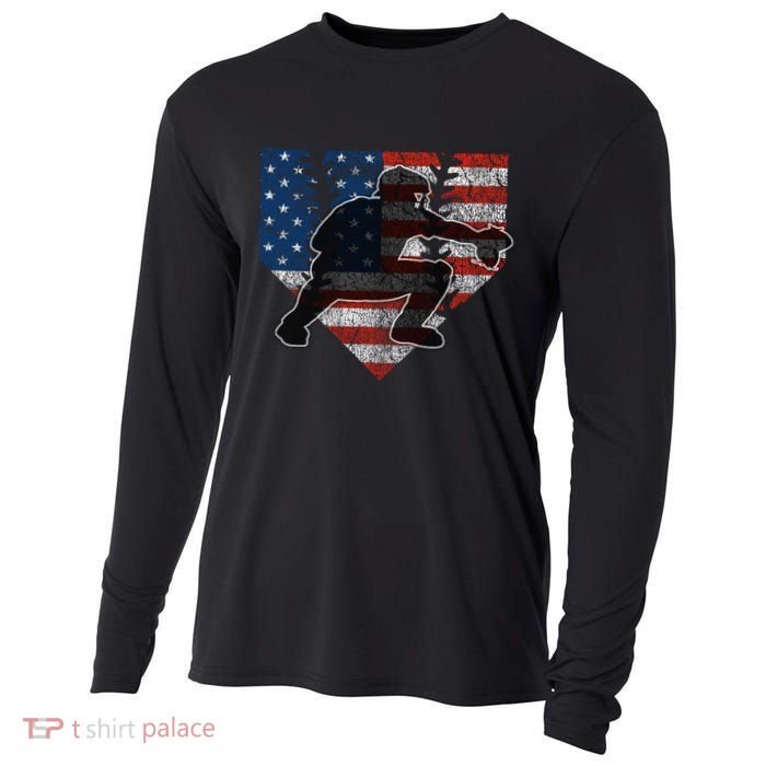 Baseball Catcher American Flag Home Plate Cute Gift Cooling Performance ...