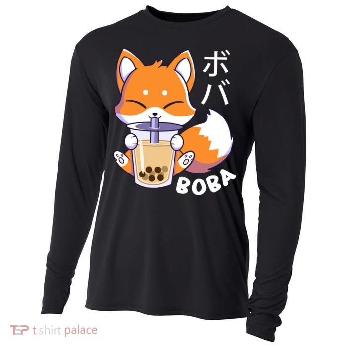 Boba Fox Bubble Tea Chibi Foxes Cooling Performance Long Sleeve Crew ...