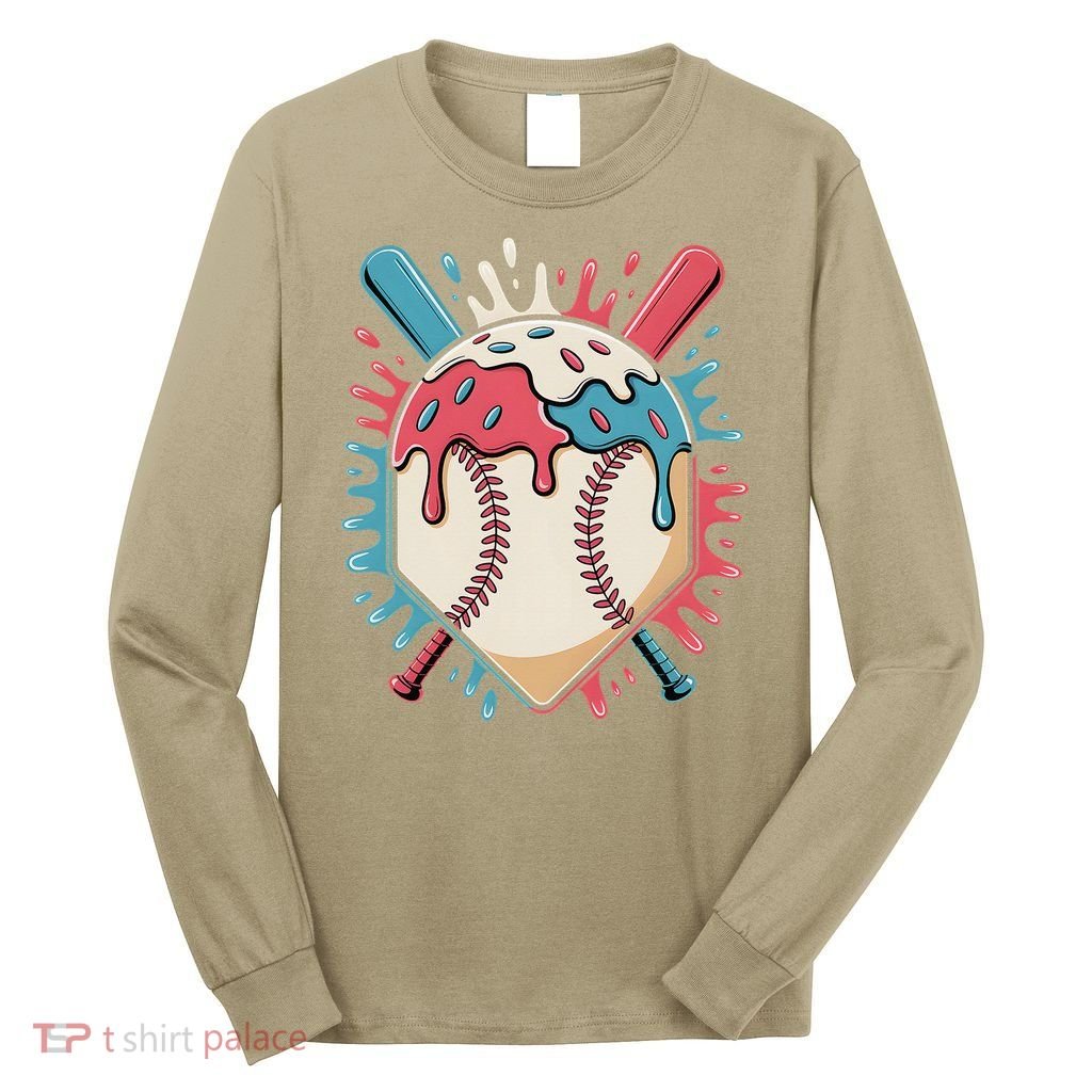 Baseball Ice Cream Dripping Baseball Home Plate Drip Long Sleeve Shirt ...