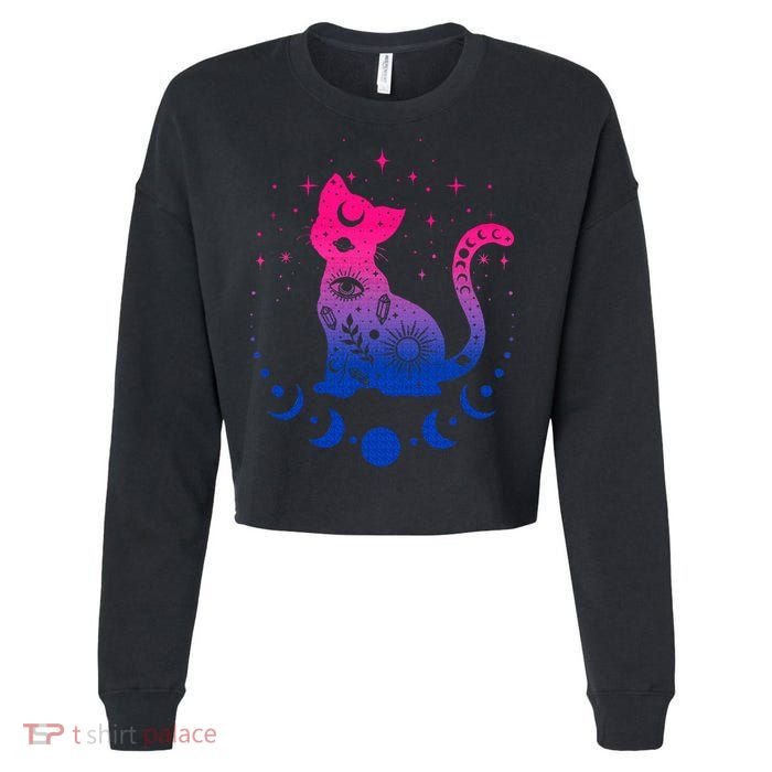 Bisexual pride flag colors astronomy cat Cropped Pullover Crew ...