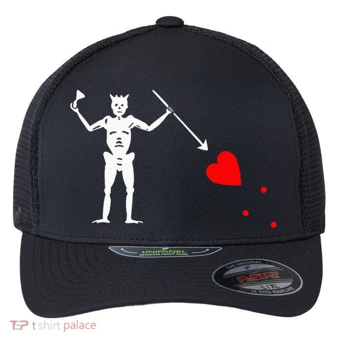 Blackbeard Pirate Flag Jolly Roger Skeleton Flexfit Unipanel Trucker ...