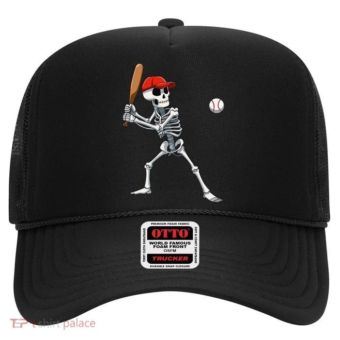 Baseball Skeleton Halloween Skeleton Playing Baseball Trucker Hat ...