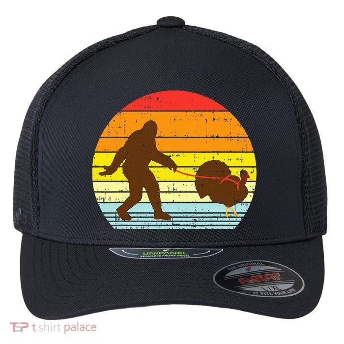 Bigfoot Sasquatch Turkey Sunset Retro Thanksgiving Day Gift Flexfit ...