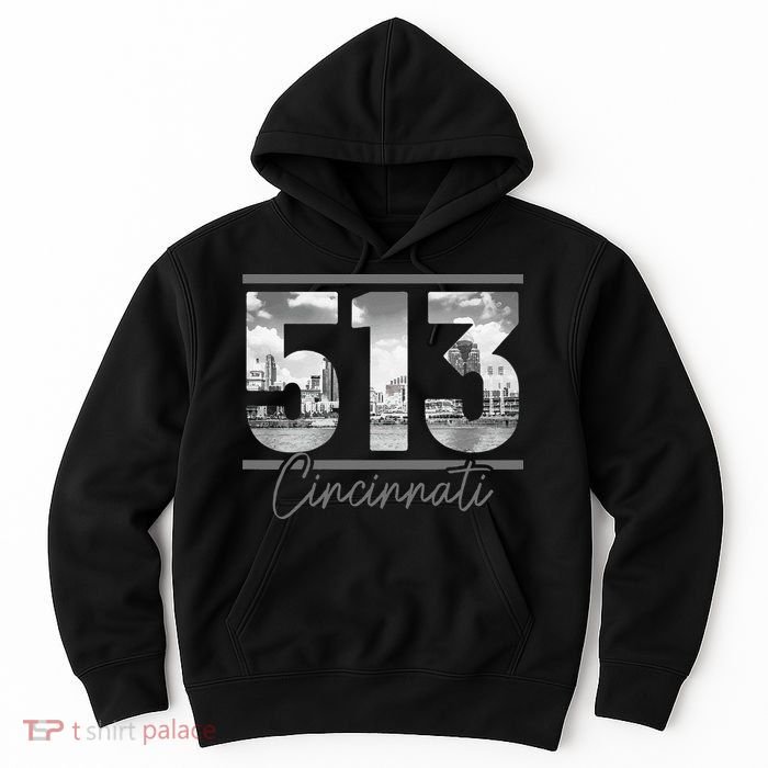 Cincinnati 513 Area Code Skyline Ohio Vintage Hoodie | TShirtPalace