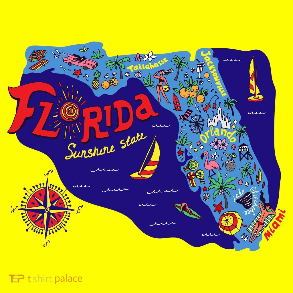 Cartoon Map of Florida Button | TShirtPalace