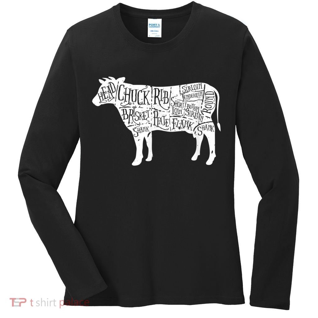 Cow Butcher Beef Cuts Diagram Ladies Long Sleeve Shirt | TShirtPalace