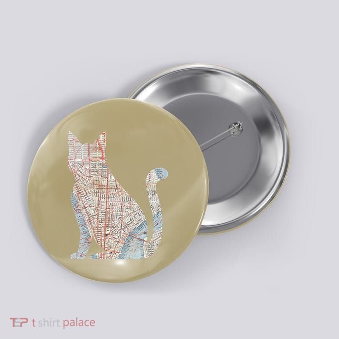 City Cat Map Design Unusual Button | TShirtPalace