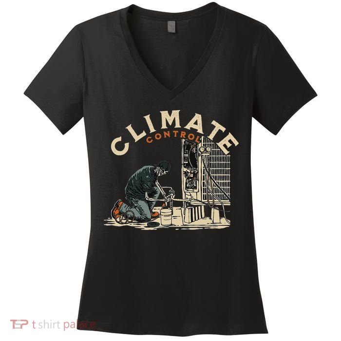 Climate Control Skeleton Hvac Technician Pride Women's V-Neck T-Shirt ...
