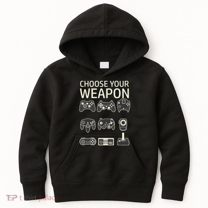 Choose Your Weapon Gaming Controllers Console Gamer Funny Kids Hoodie ...