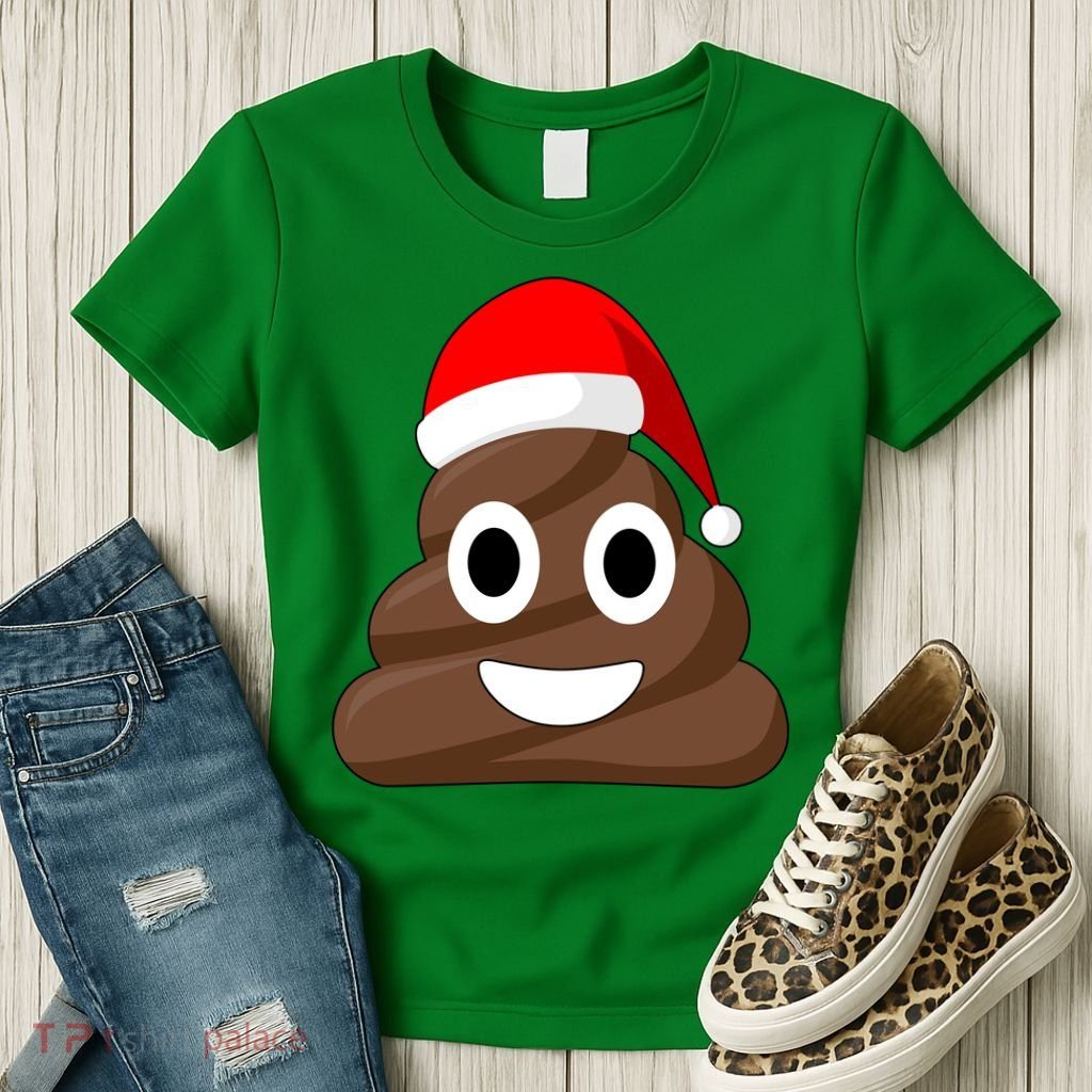 Christmas Poop Emoji Smiley Women's T-Shirt | TShirtPalace