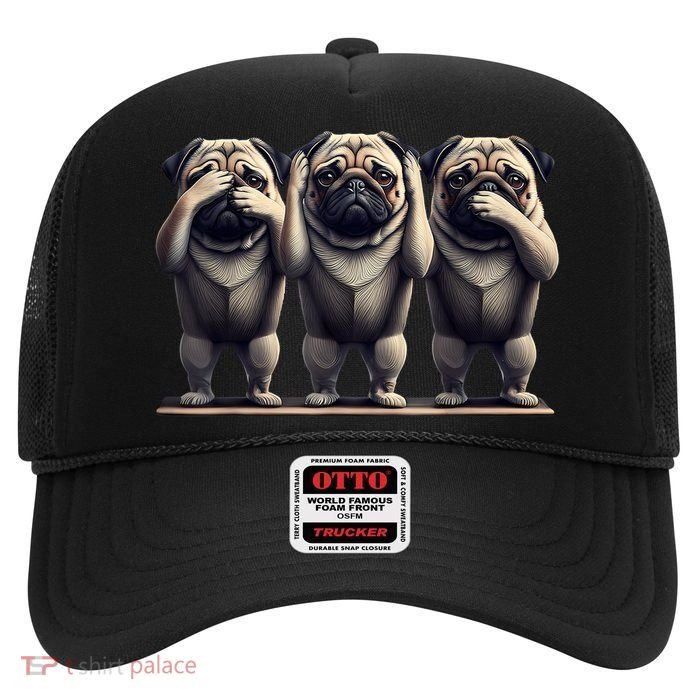 Cute See No Evil Hear No Evil Speak No Evil Three Pug Trucker Hat ...