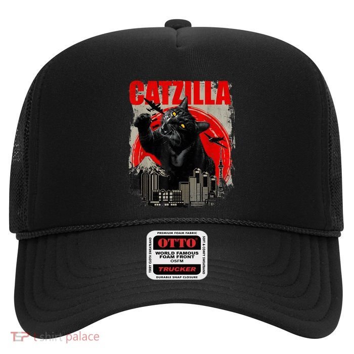 Catzilla Vintage Funny Cute Cat Art Japanese Sunset Kitten Kitty Hat ...