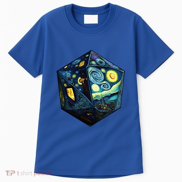D20 Dice Art Van Gogh Starry Night Cool Realistic D20 Dice Tall T-Shirt ...
