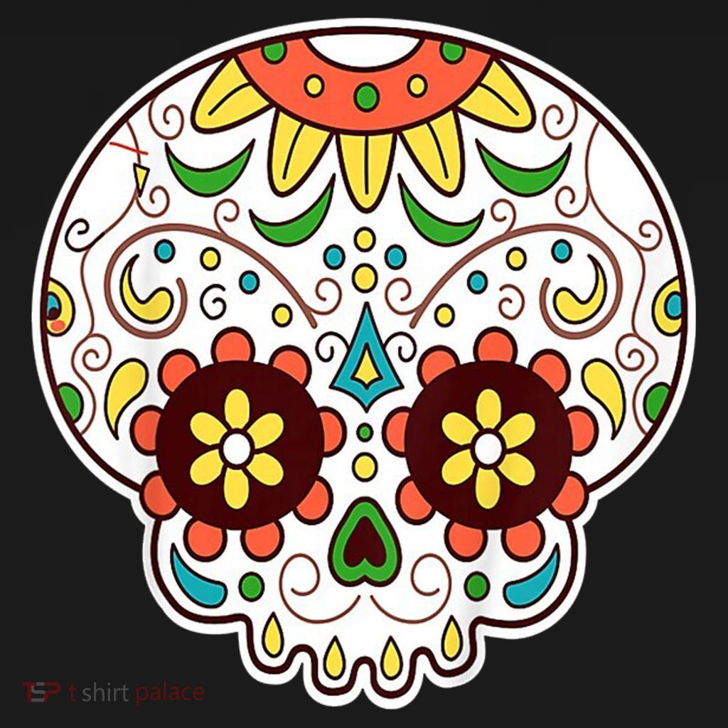 DOD Day Of The Dead Sugar Floral Skull Head Button | TShirtPalace