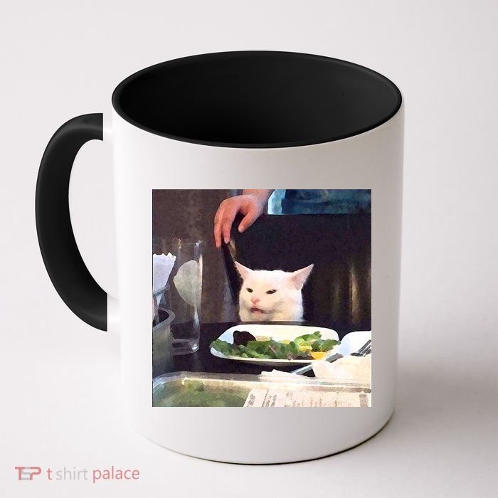 Dinner Table Cat Meme Funny Internet Yelling Coffee Mug | TShirtPalace