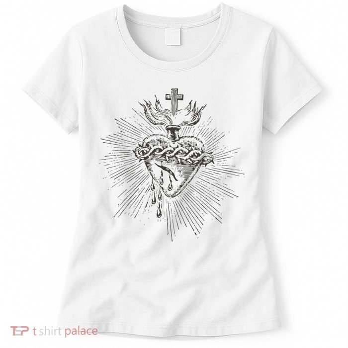 Devotion To The Sacred Heart Of Jesus Vintage Catholic Art Women's T ...
