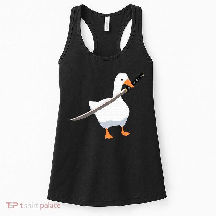 Duck with sword Duck wielding a Katana knife Goose Women's Racerback ...