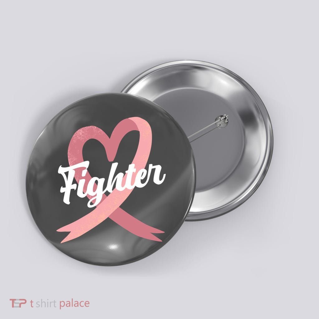 Fighter Breast Cancer Awareness Heart Button | TShirtPalace