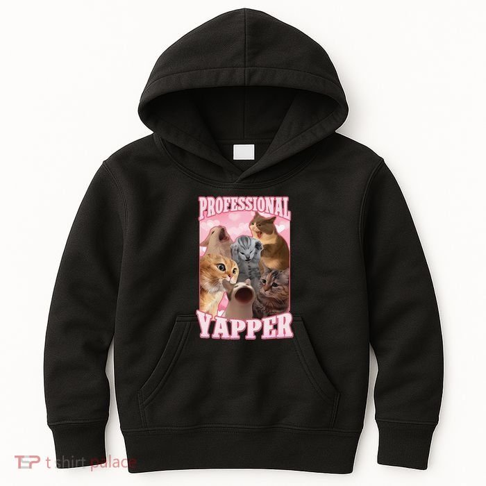 Funny Cat Meme Professional Yapper Cat Oddly Specific Dank Kids Hoodie ...