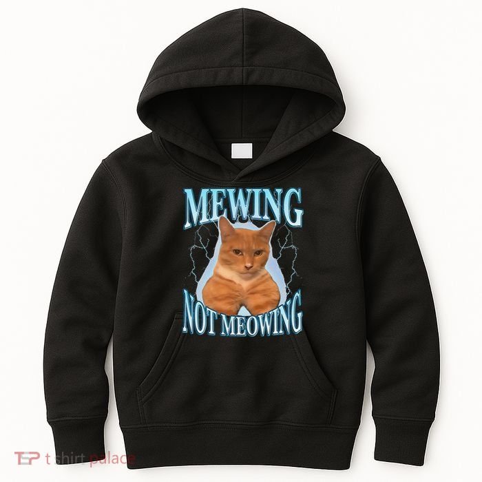 Funny Cat Meme With Meowing Looksmax Meowing Cat Kids Hoodie | TShirtPalace