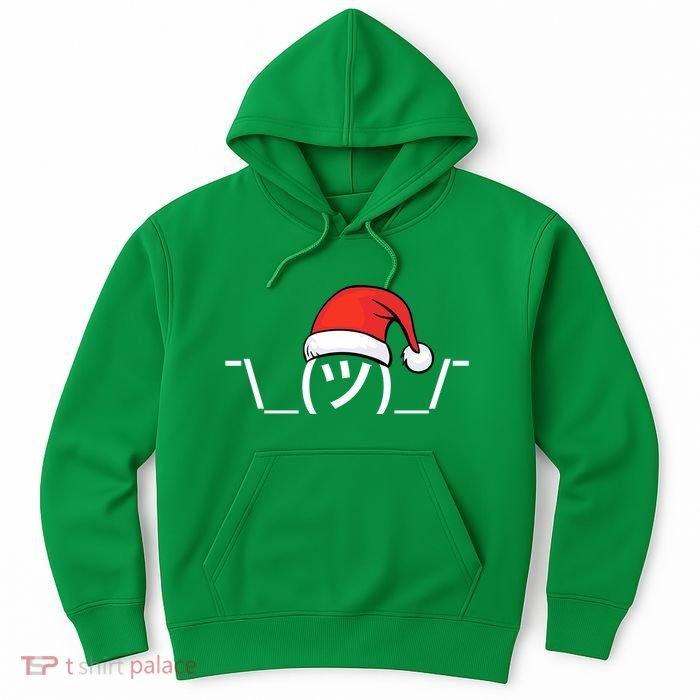 Funny Christmas Santa Shrug Text Emoji Hoodie | TShirtPalace