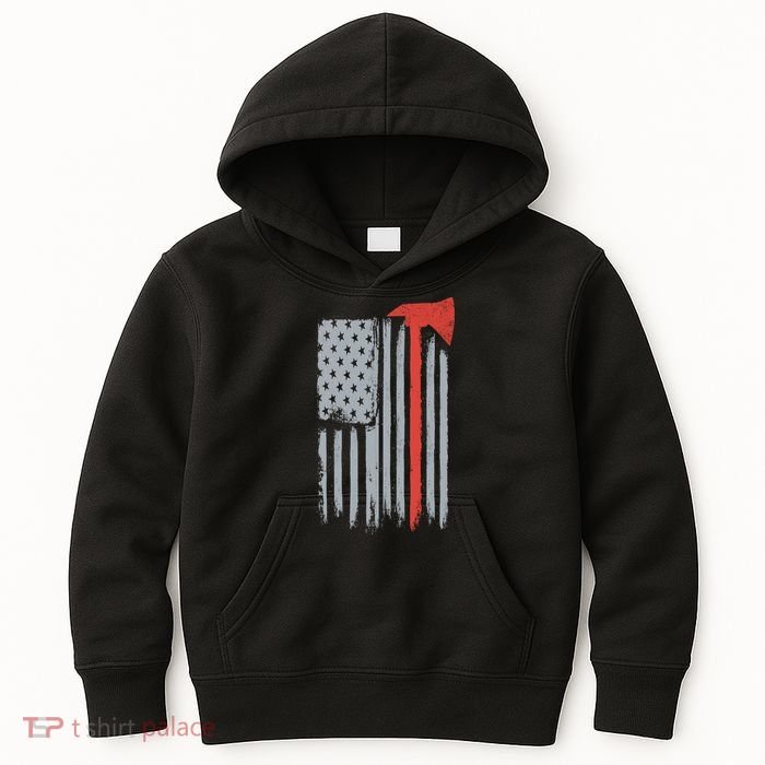 Firefighter Red Axe Vintage American Flag Kids Hoodie | TShirtPalace