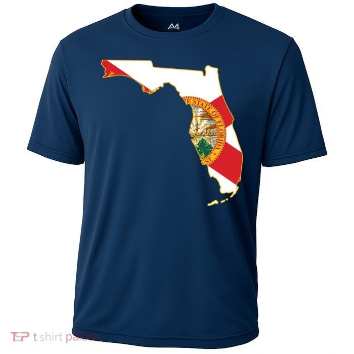 Florida Map State Flag Cooling Performance Crew T-Shirt | TShirtPalace