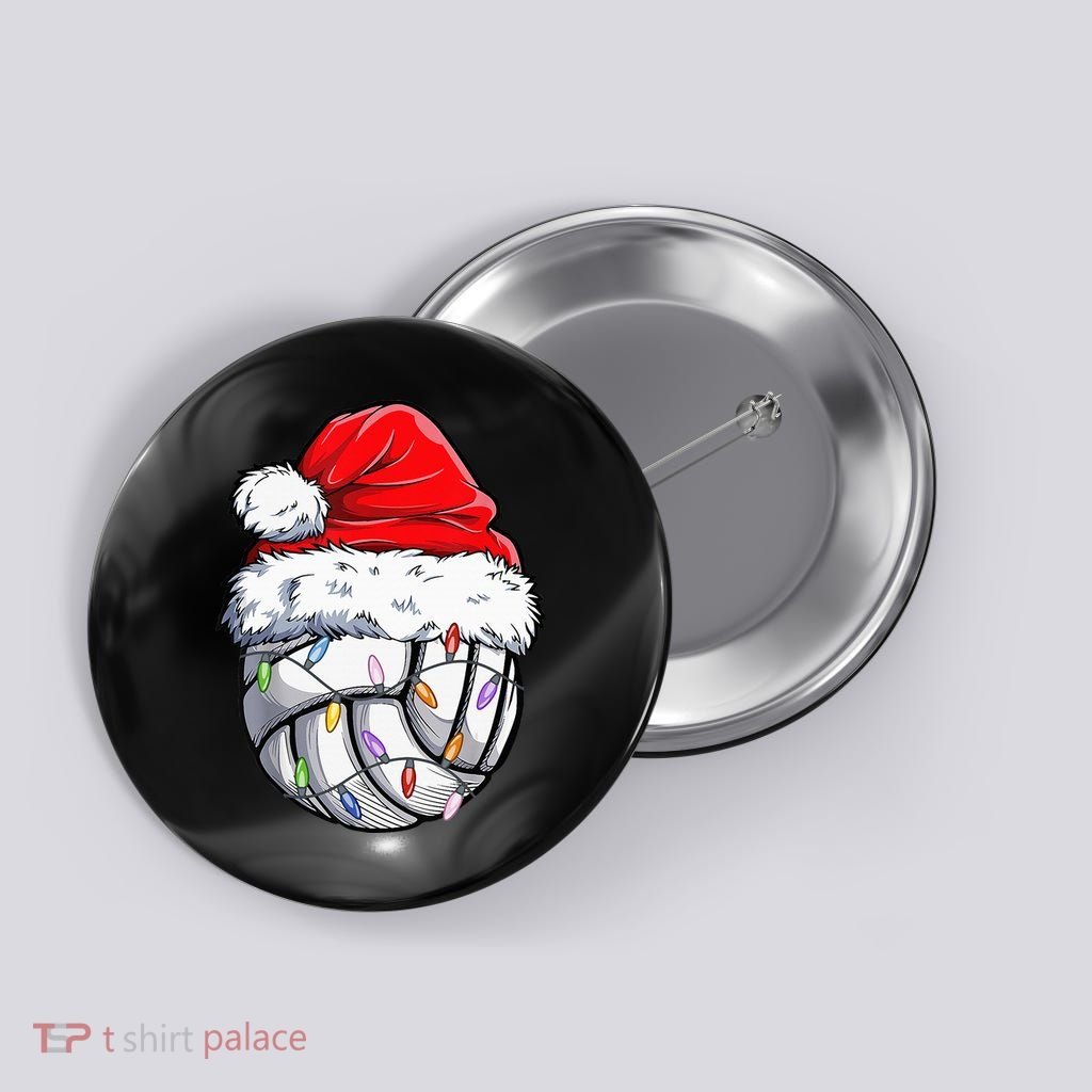 Funny Volleyball Christmas Santa Hat Gift Button | TShirtPalace