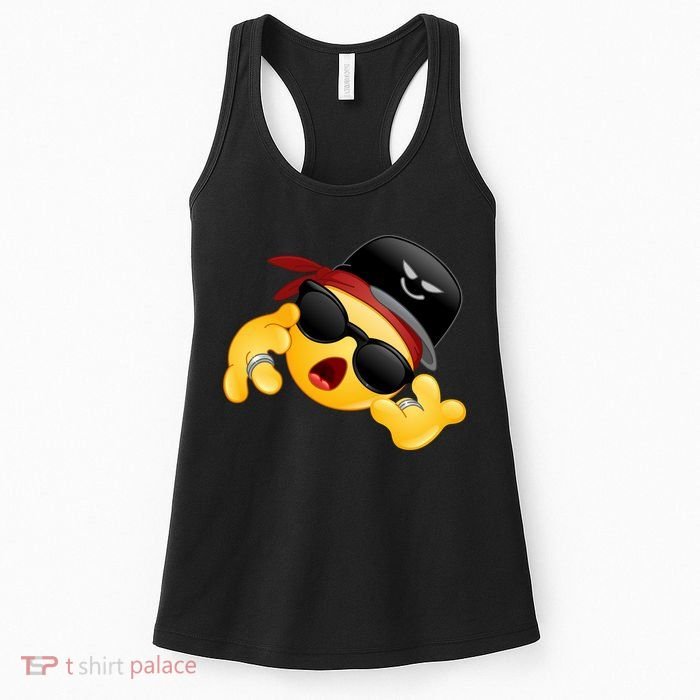 Gangster Emoji Smiley Women's Racerback Tank | TShirtPalace