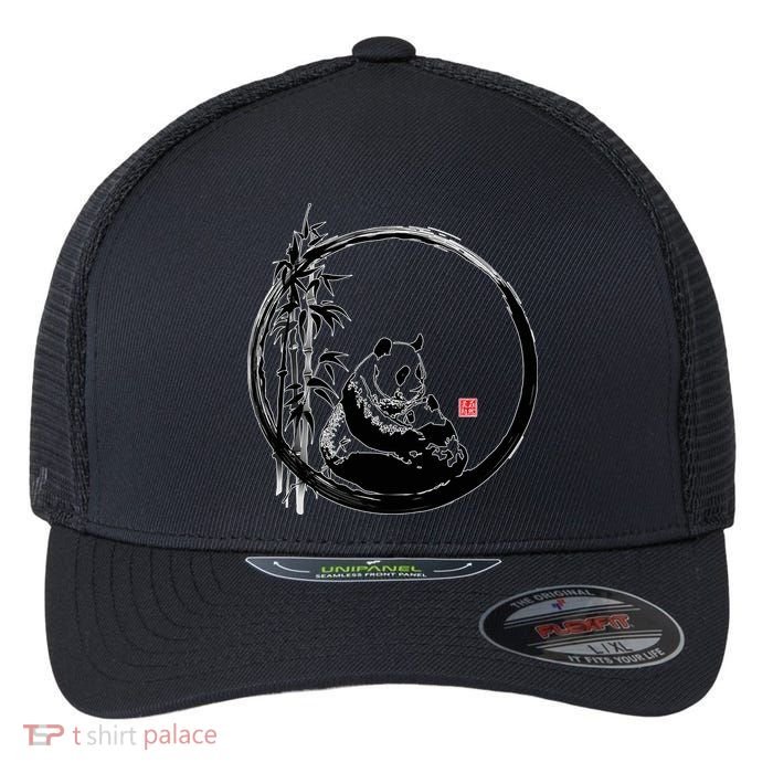 Giant Panda Bamboo Japanese Ink Painting Flexfit Unipanel Trucker Cap ...