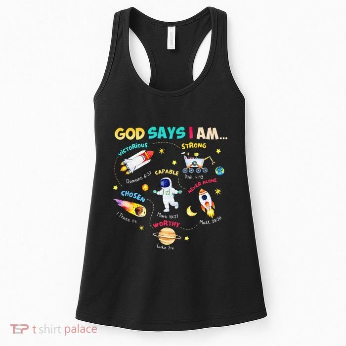 God Says I Am Outer Space Themed Bible Christian Women's Tan