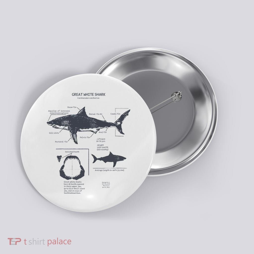 Great White Shark Anatomy Marine Biologist Button