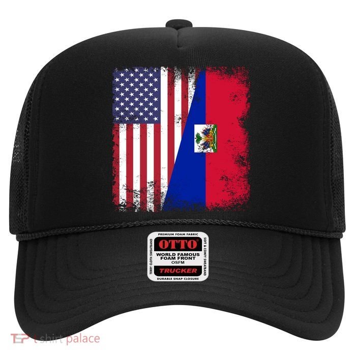 Half Haitian Flag Vintage Haiti Usa Gift Trucker Hat | TShirtPalace