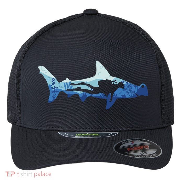 Hammerhead Shark Diver Ocean Flexfit Unipanel Trucker Cap | TShirtPalace