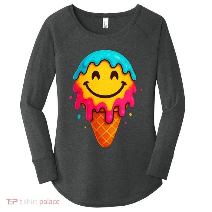 Ice Cream Cone Drip Smile Face Women's Perfect Tri Tunic Long Sleeve ...