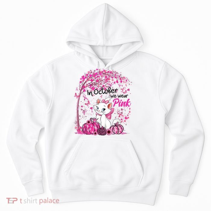 In October We Wear Pink Leopard Cat Breast Cancer Awareness Hoodie ...