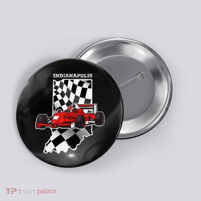 IndyCar Racing Indianapolis Map Checkered Flag Racer Button | TShirtPalace