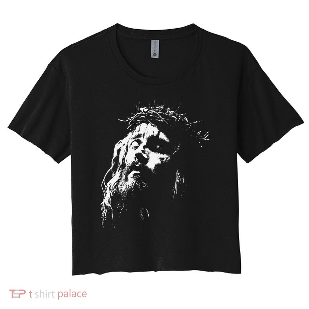 Jesus Christ Face Christian Gospel Religious Bible Women's Crop Top Tee ...