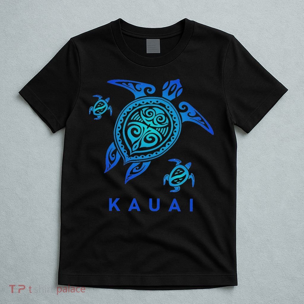 Kauai Hawaii Sea Blue Tribal Turtle T-Shirt | TShirtPalace