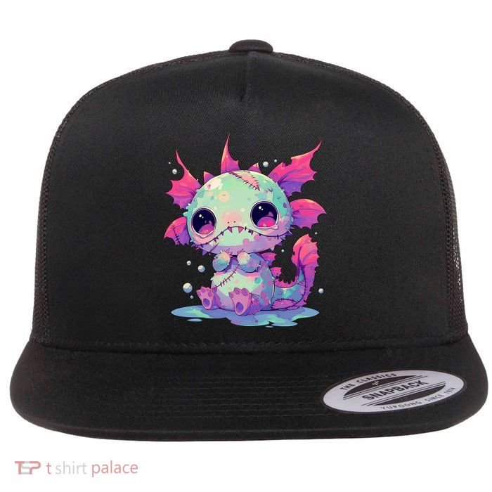 Kawaii Pastel Goth Creepy Cute Zombie Axolotl Flat Bill Trucker Hat ...