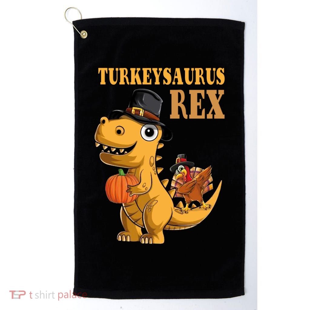 Kids Turkeysaurus Rex Turkey Dino Thanksgiving Golf Towel | TShirtPalace