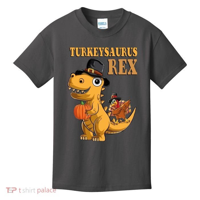 Kids Turkeysaurus Rex Turkey Dino Thanksgiving Kids T-Shirt | TShirtPalace