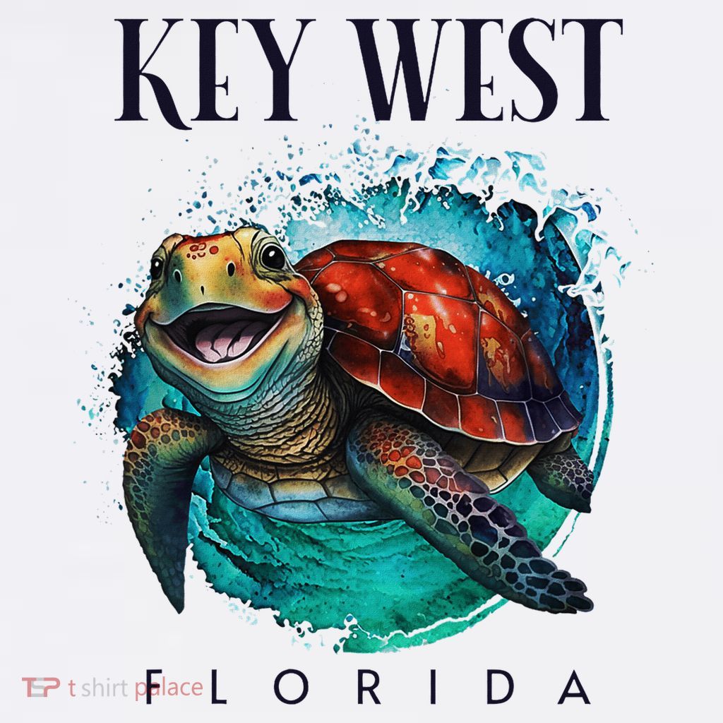 Key West Florida Watercolor Happy Sea Turtle Button | TShirtPalace