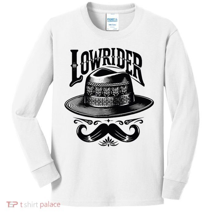 Lowrider Hat Moustache Chicano Cholo Latino Low Rider Kids Long Sleeve ...
