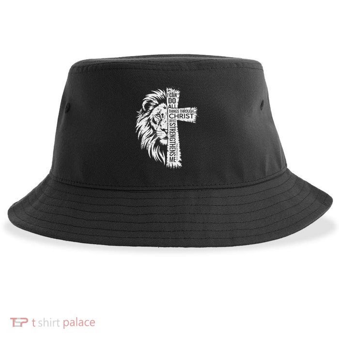 Lion Of Judah And Cross With Philippians 413 Sustainable Bucket Hat ...