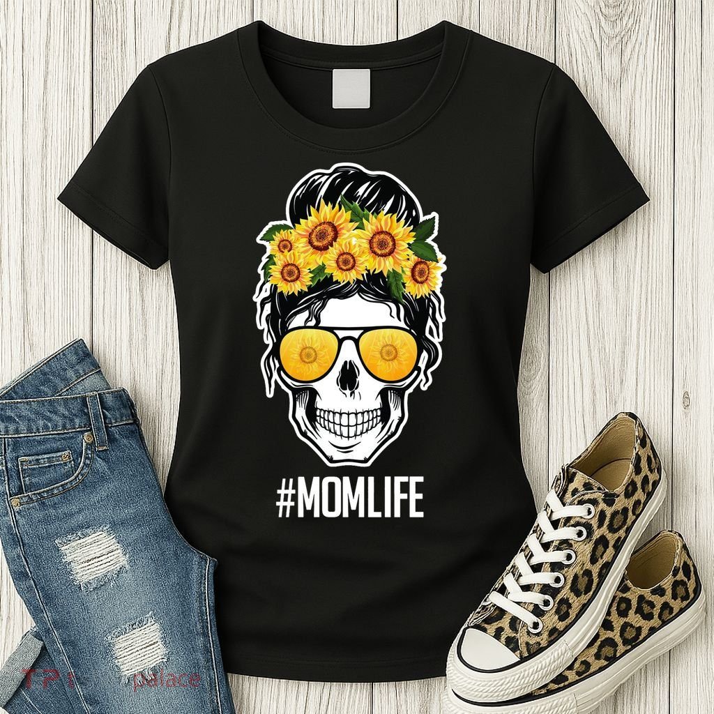 Mom Life Sunflower Skull Women's T-Shirt | TShirtPalace