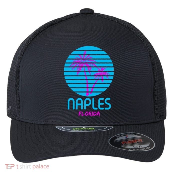 Naples Florida Retro Palm Tree Sunset Flexfit Unipanel Trucker Cap ...