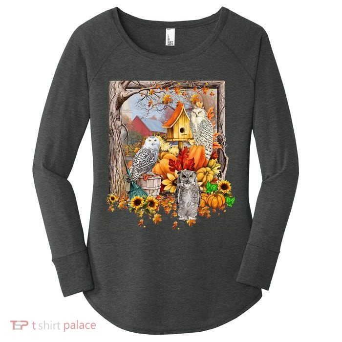 Owls Autumn Tree Leaves Fall Pumpkin Women's Perfect Tri Tunic Long ...
