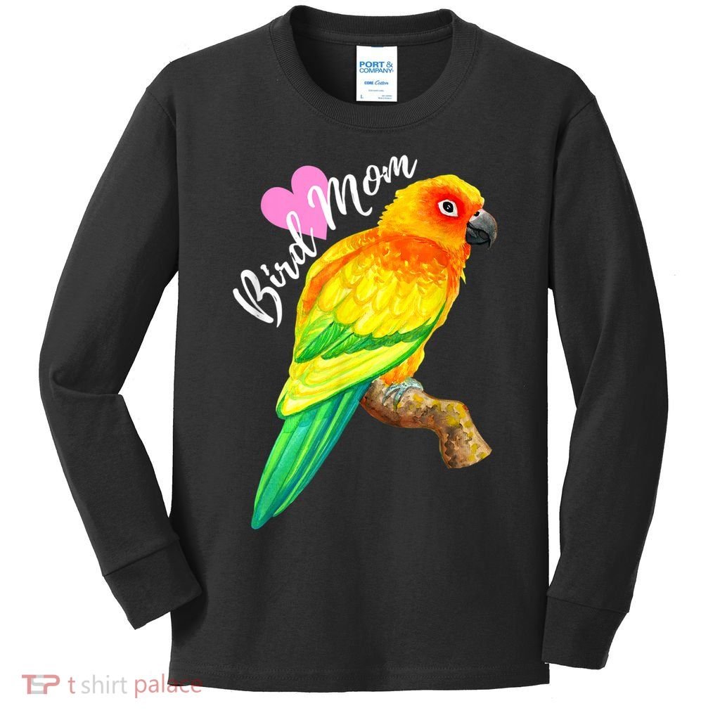 Parrot Bird Mom Sun Conure Watercolor Kids Long Sleeve Shirt | TShirtPalace